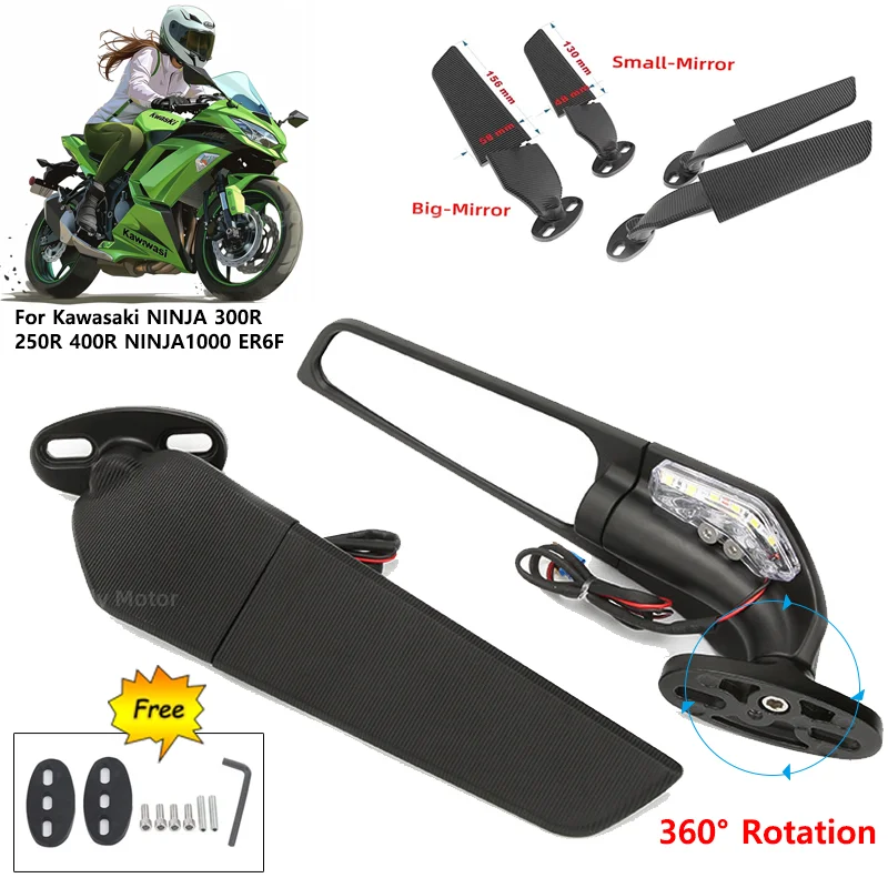 For-Kawasaki-NINJA-300R-250R-400R-NINJA1000-ER6F-2024-Motorcycle-Mirror ...