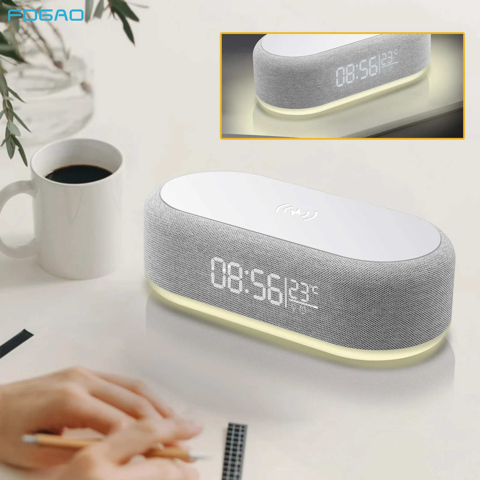 Fast-Wireless-Charger-Alarm-Clock-Time-LED-Light-Thermometer-iPhone-for ...