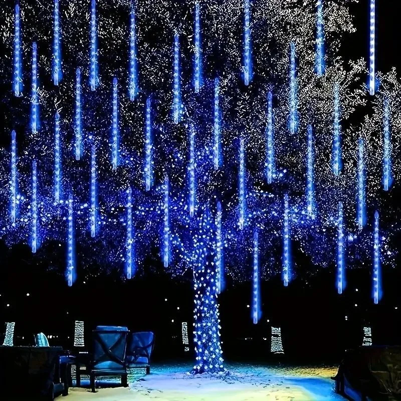 EU-Plug-LED-Meteor-Shower-Rain-Lights-8Tubes-Falling-Raindrop-Fairy ...
