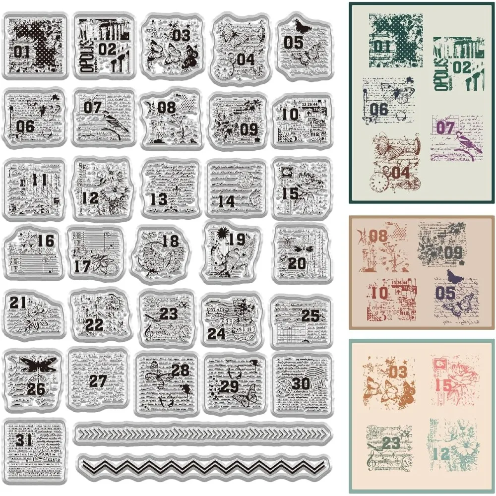 Calendar Clear Stamps Week Month Words Number Reusable Retro ...
