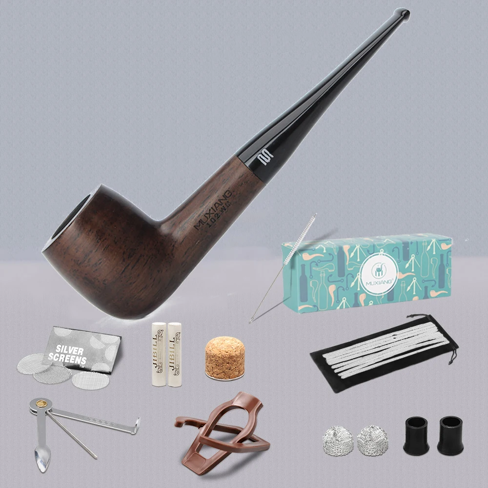 JIBILL-solid-wood-tobacco-pipe-set-straight-handle-pipe-with-clean-set ...