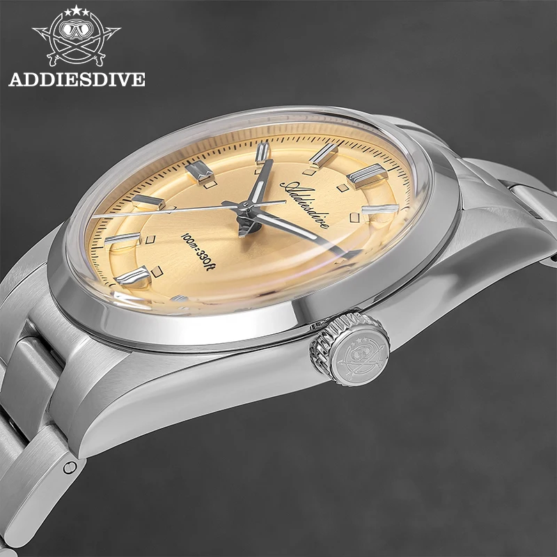 ADDIESDIVE 36mm VH31 Movement Quartz Watch K1 Mineral Bubble Mirror ...