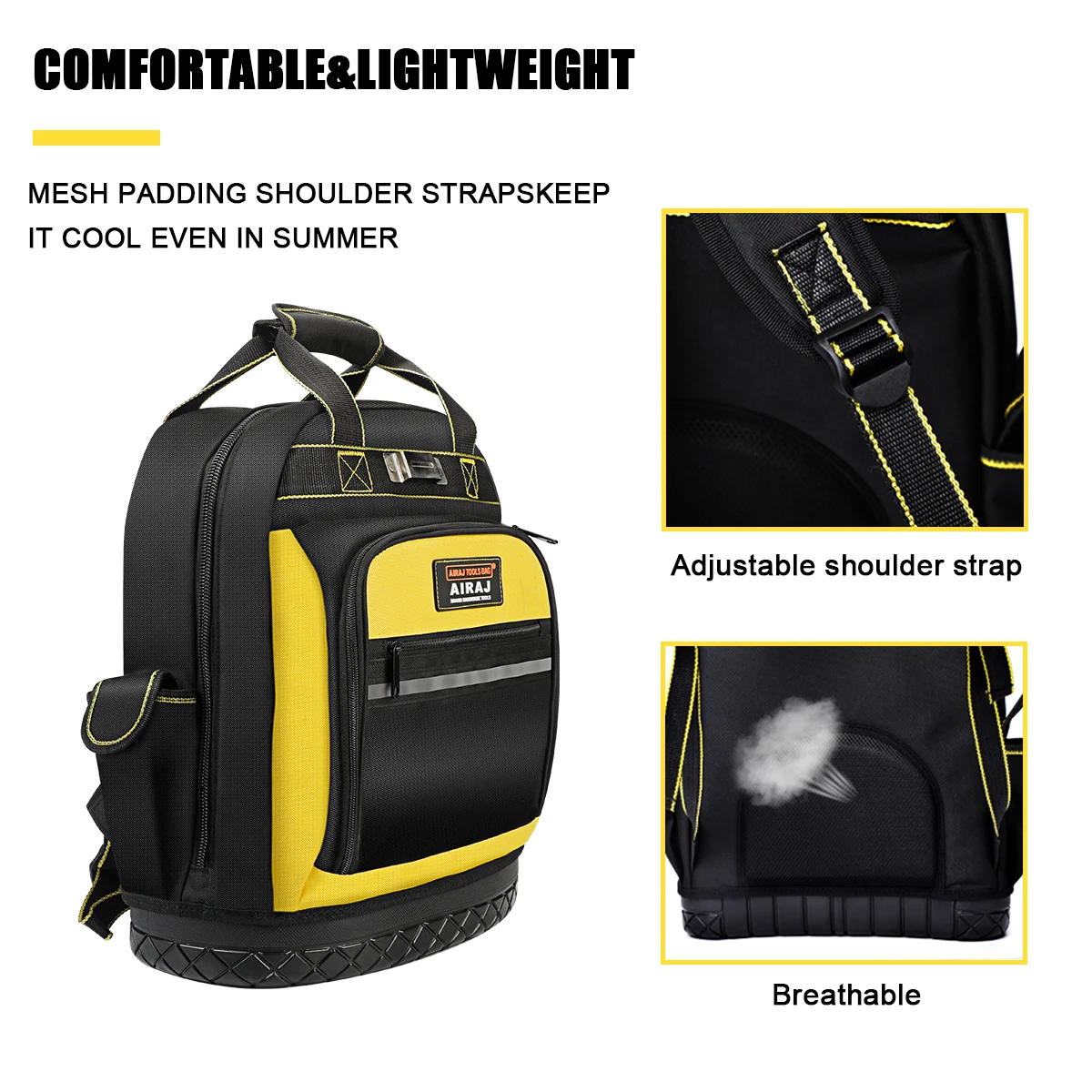AIRAJ-Tool-Backpack-Multiple-Pockets-Large-Capacity-Rubber-Base-Wear ...