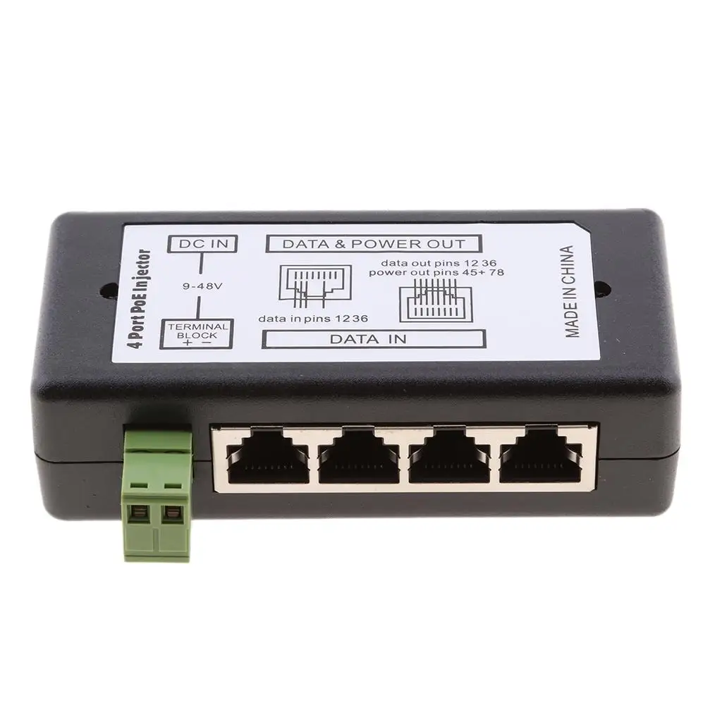 Premium 4 Ports POE Power Supply Splitter Injector 12-48V for Internet ...