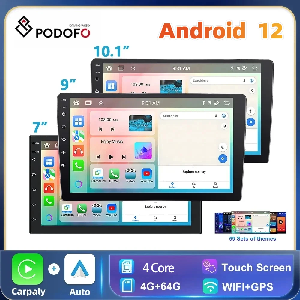 Podofo-Android-4-64G-7-9-10inch-Car-Stereo-Radio-For-Universal-WIFI ...