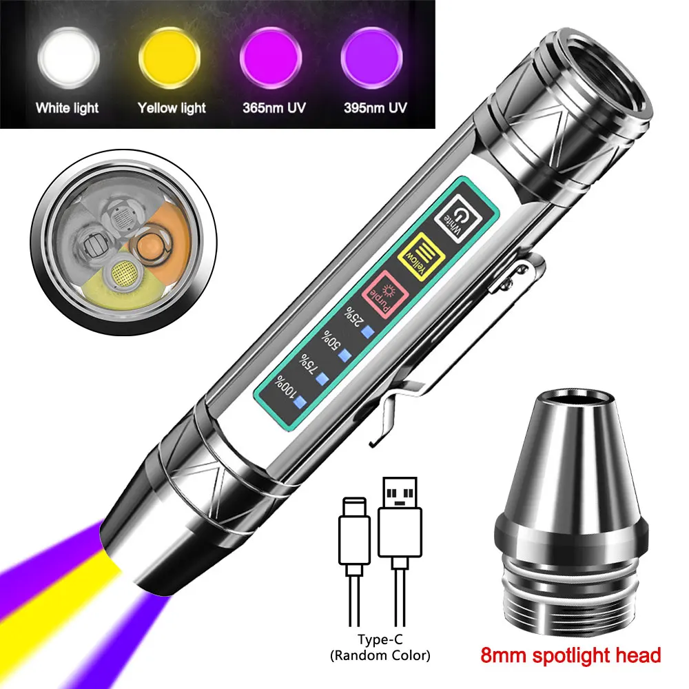 4-LED-Light-Sources-Torch-365nm-395nm-Yellow-White-Flashlight-USB ...