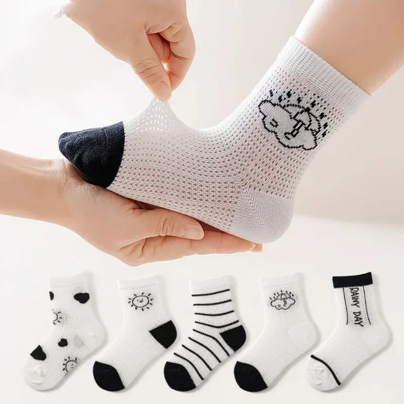 1-12Y Summer Kids Casual Mesh Socks 5Pairs/Set Cartoon Baby Mesh Socks ...