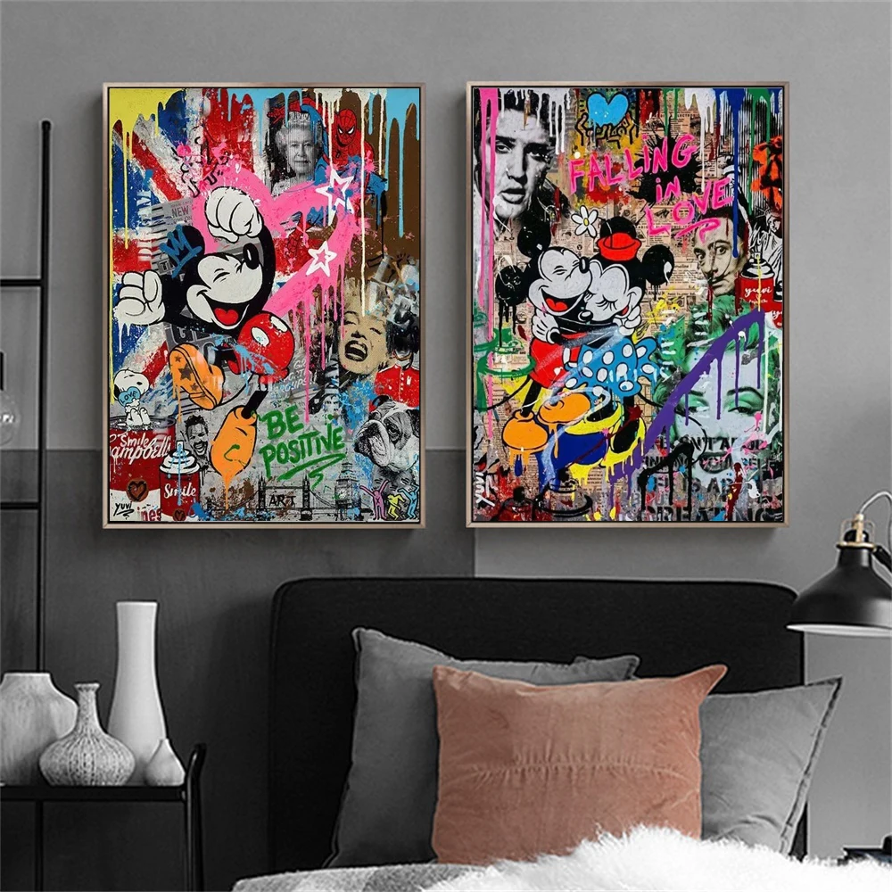 MINISO-Disney-Mickey-Mouse-Pop-Art-Canvas-Poster-Street-Graffiti-Art ...