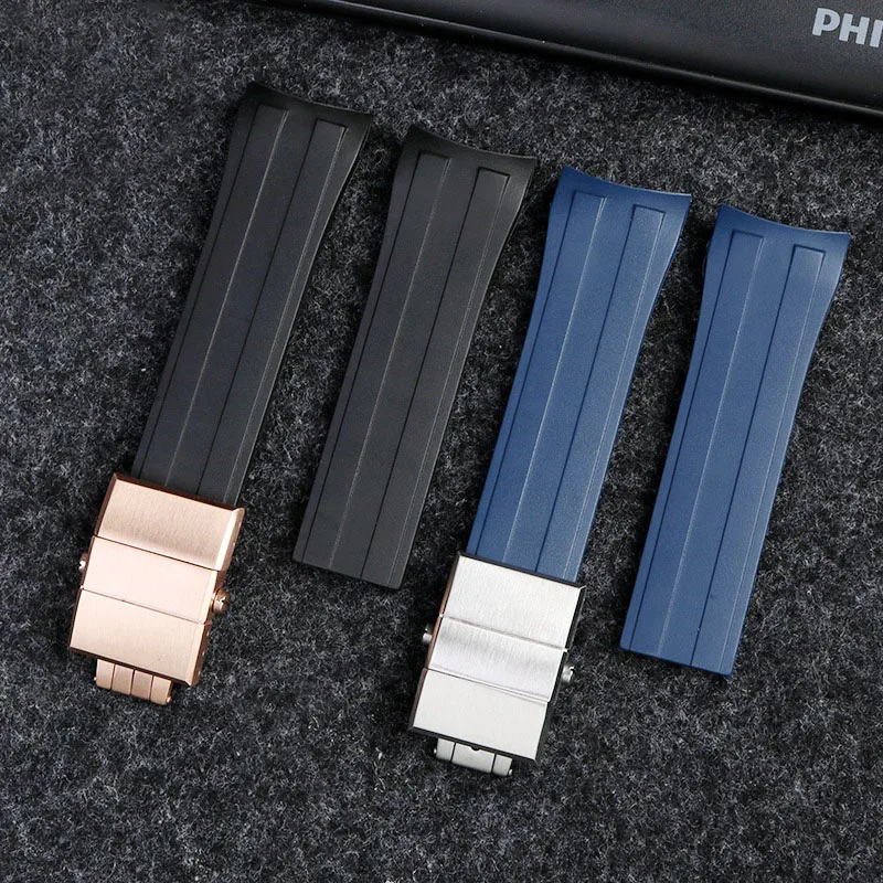 22mm-Rubber-Silicone-Watch-Band-Folding-Slider-Buckle-Watchband-For ...
