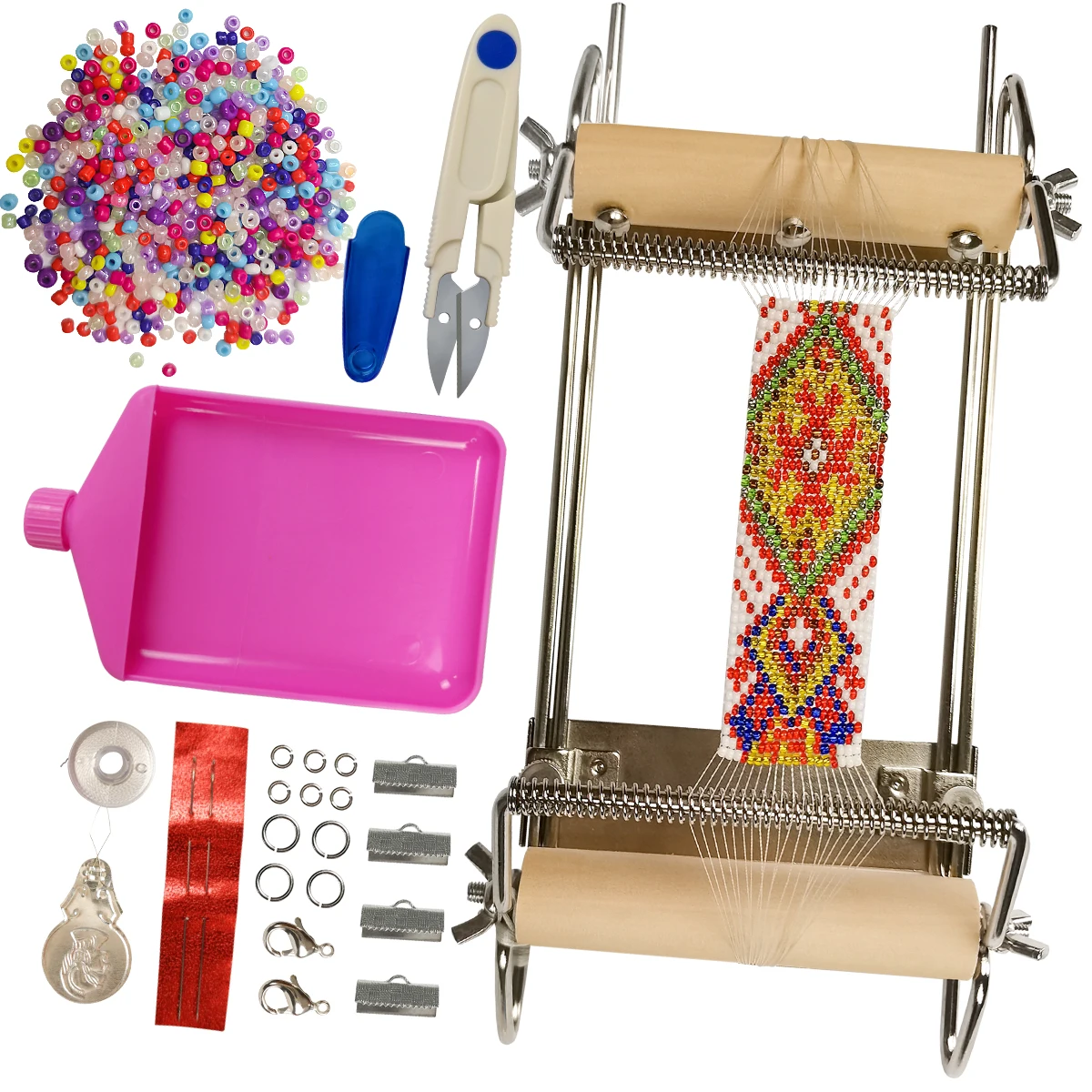 XUQIAN-Adjustable-Metal-Bead-Loom-Kit-with-Seed-Beads-Bead-Funnel-Tray ...