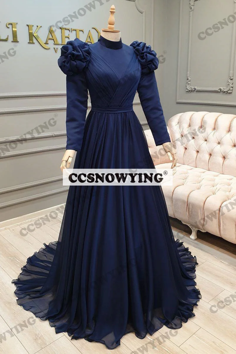 Simple-Solid-Color-Muslim-Evening-Dresses-Chiffon-Long-Sleeve-Islamic ...
