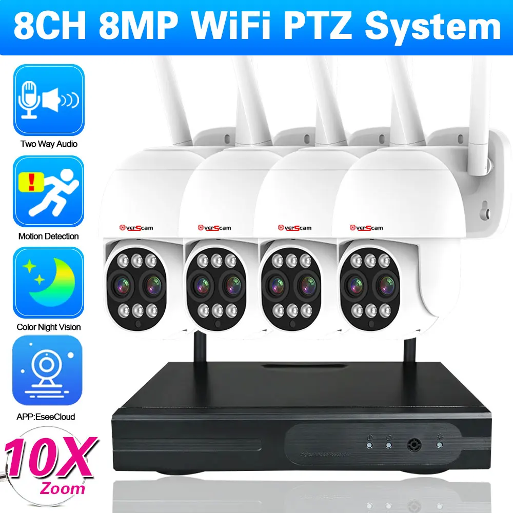 4 Channel Wifi CCTV Security Camera Kit Outdoor 10X Zoom PTZ IP Camera ...