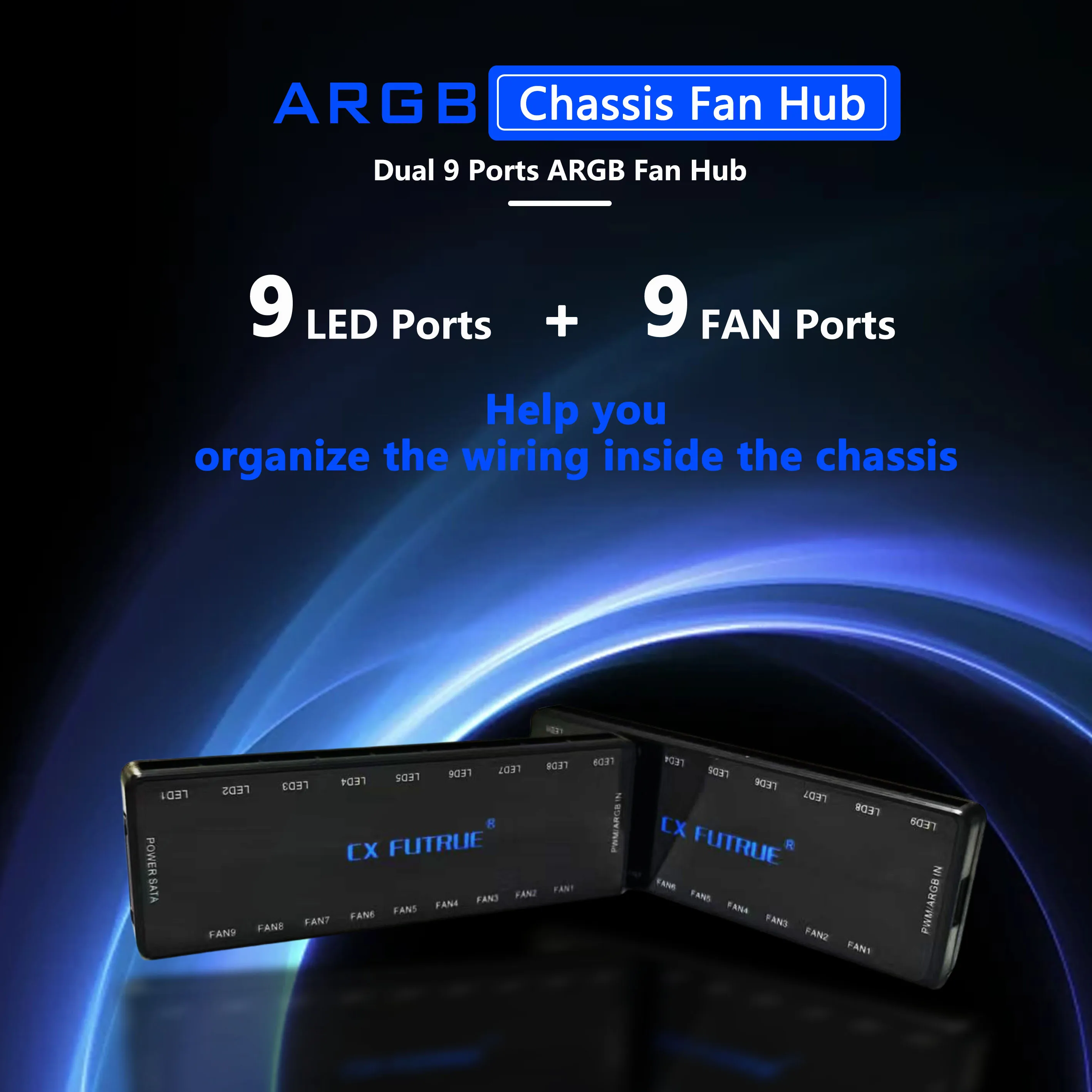 CX FUTRUE ABS Material Chassis Fan Hub, Dual 9-Way Interface, 5V3 PIN ...