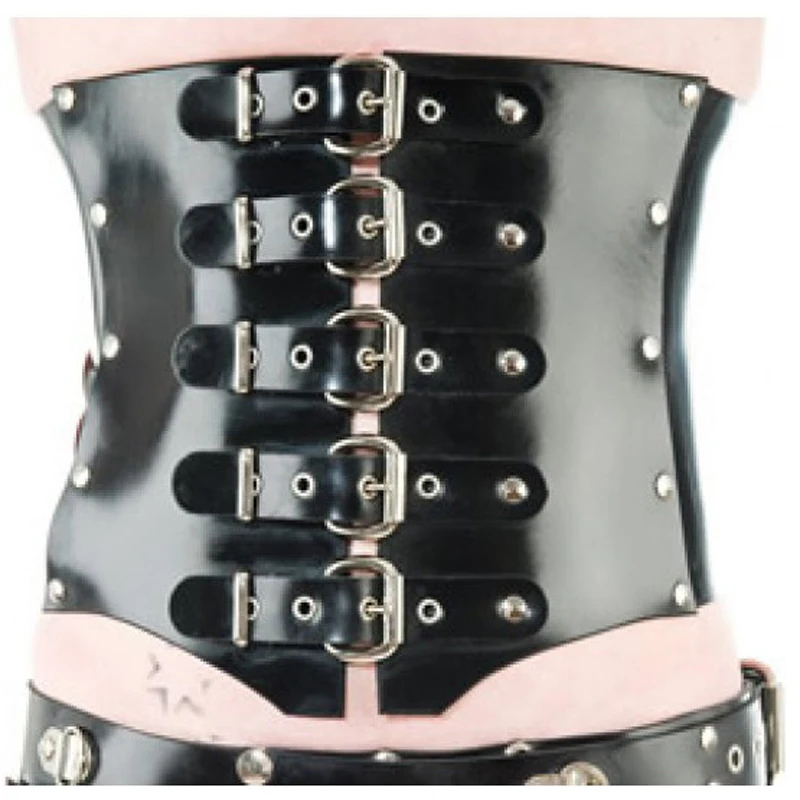 Black-Sexy-Latex-Corsets-With-Belts-Buckles-Lacing-Back-Rivets-Rubber ...