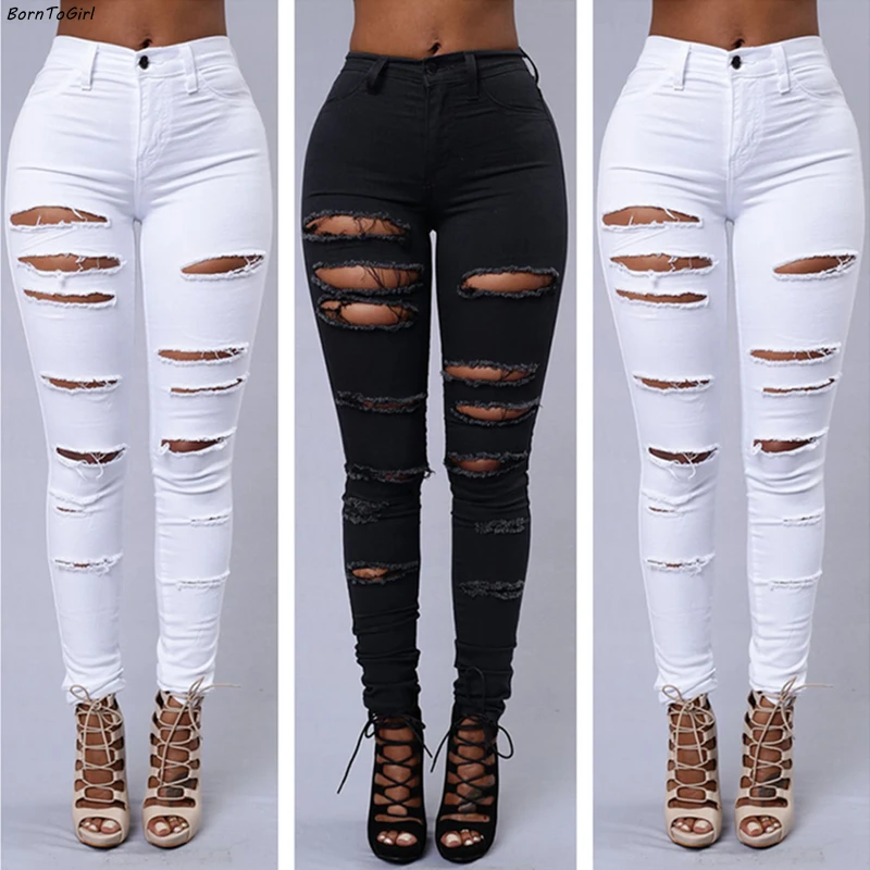 Ripped White Skinny Jeans For Girls