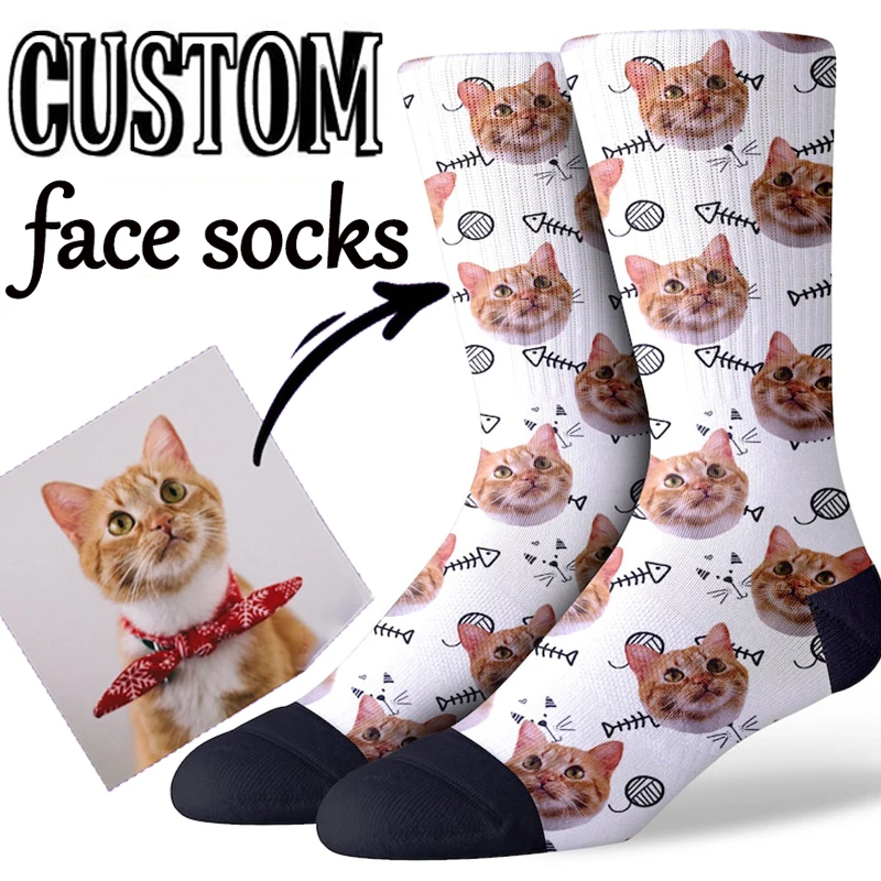customization-your-pet-cat-socks-3D-print-logo-Photo-fashion-Long-Socks ...