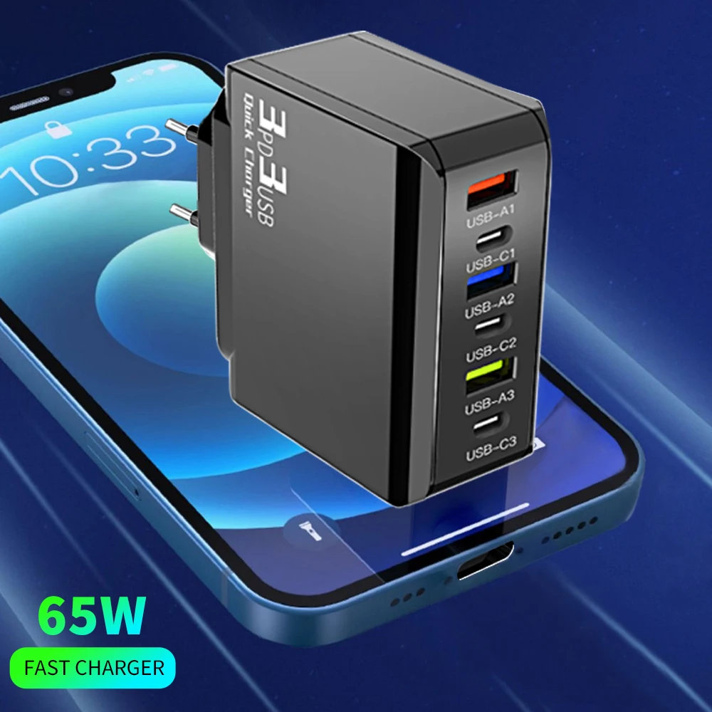 65W-6-Port-USB-PD-Charger-Fast-Charging-Type-C-Wall-Charger-Quick ...
