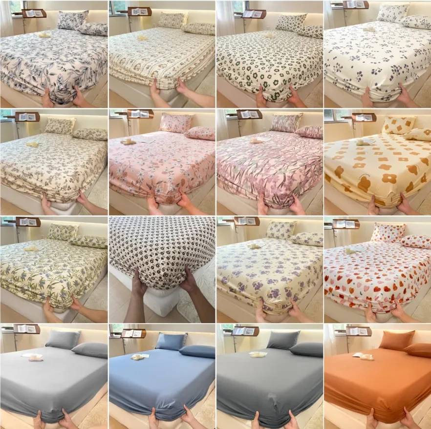 Double-Bed-Sheet-Set-with-Pillows-Case-A-Class-Fitted-Floral-a-Square ...
