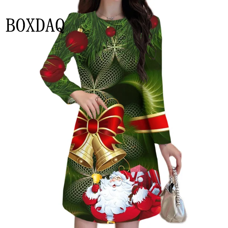 Women-Long-Sleeves-Dress-3D-Santa-Claus-Print-Elegant-Dress-Fashion ...