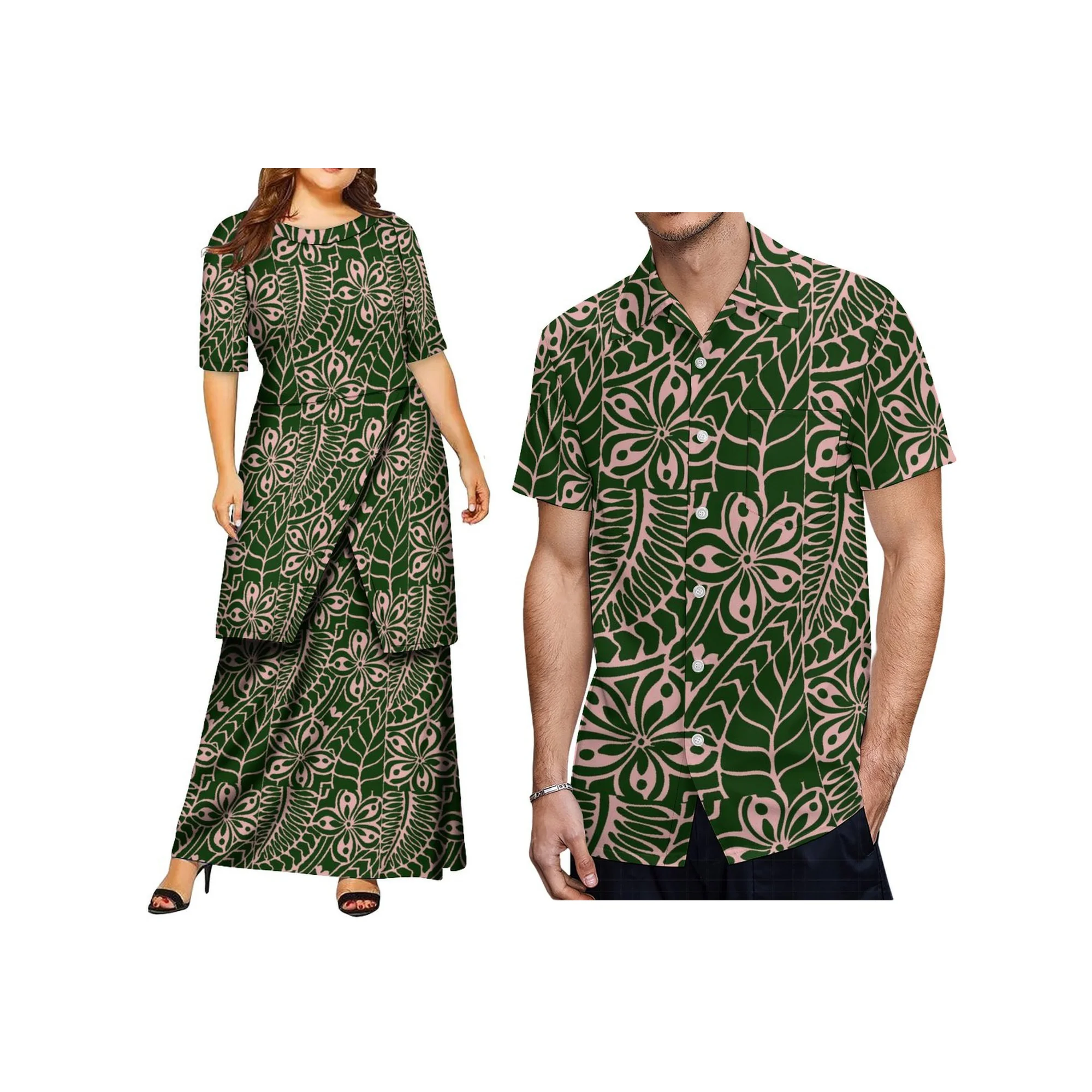Plus Size Women Half Sleeve Dress Customized Samoan Puletasi Set ...
