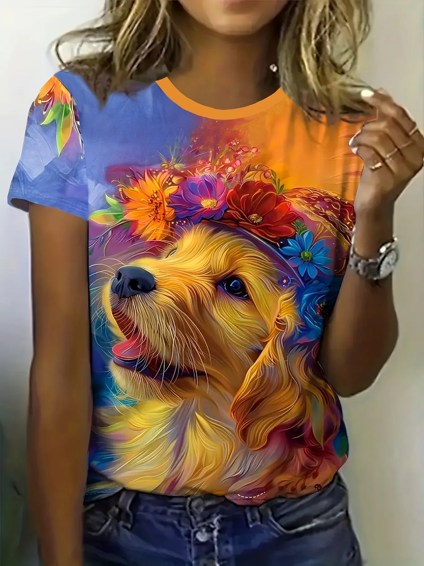 Women's Cute Dog Pattern T-shirt Cute Animal 3D Printed T-shirt Summer ...
