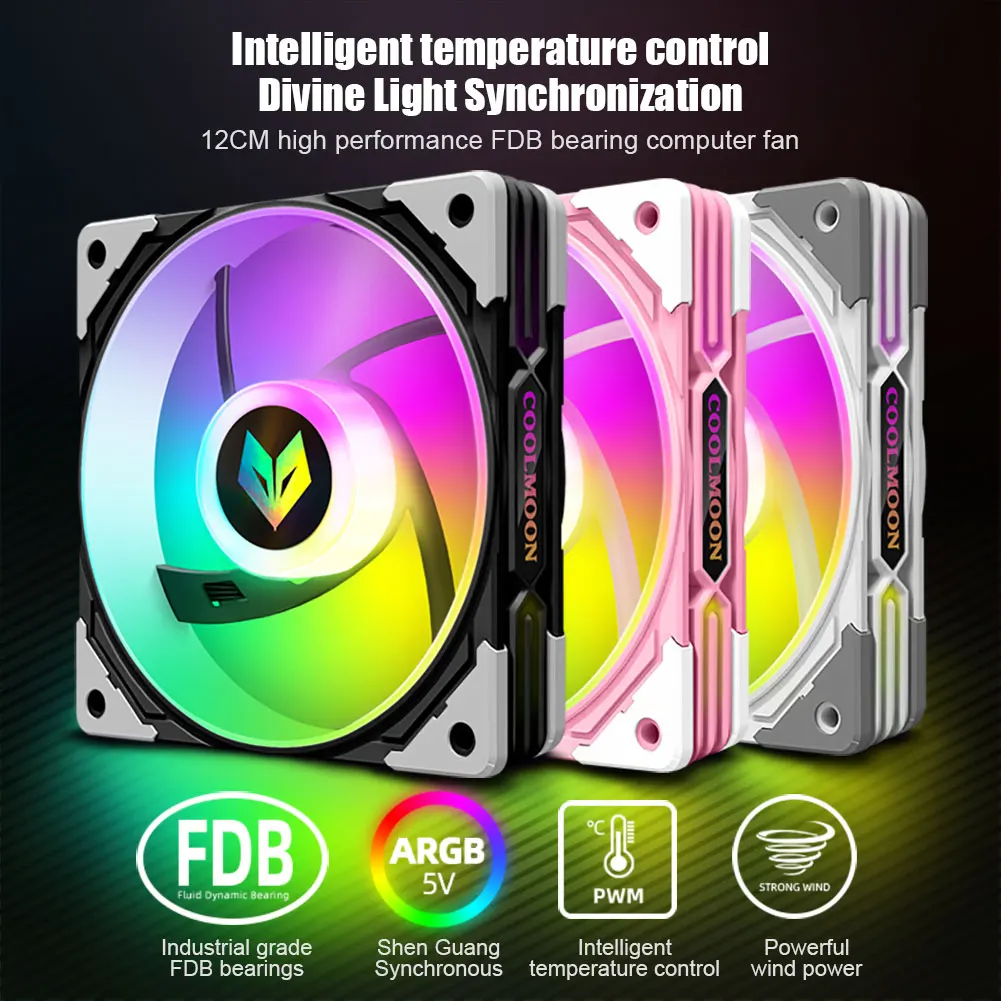 COOLMOON AS1CPU Full Color Gradient RGB LED PC Computer Case Cooling ...