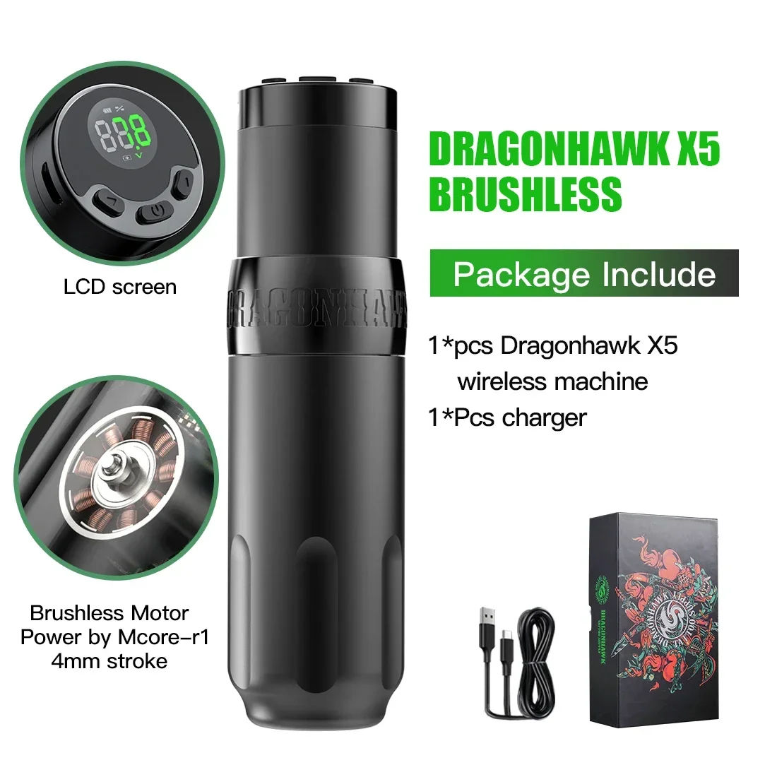Dragonhawk-X5-Rotary-Tattoo-Machine-Brushless-Motor-4-0mm-Stroke ...