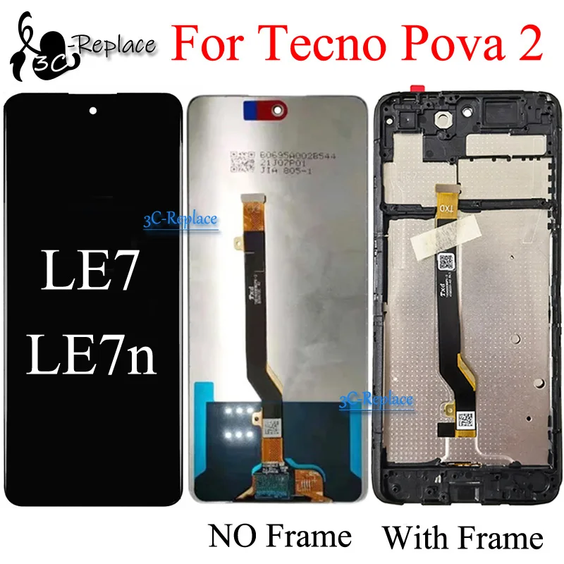 6.9 Inch Black For TECNO Pova 2 LE7 LE7n LCD Display Touch Screen ...