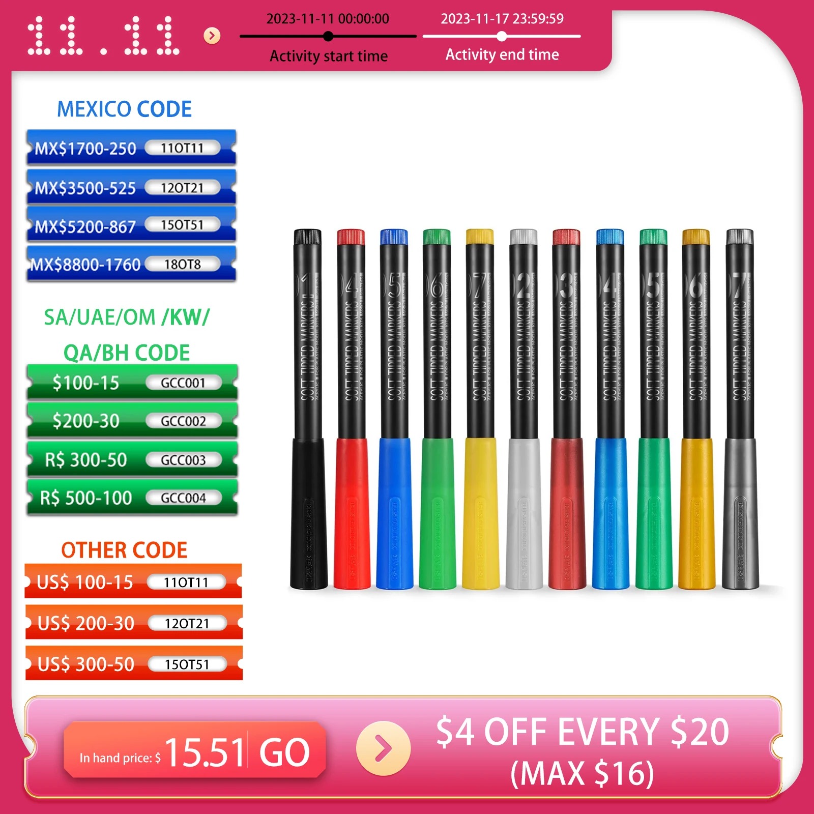 DSPIAE-Soft-Tipped-Markers-11-Colors-Brush-Pen-Set-Paint-Tool-Sets-Red ...