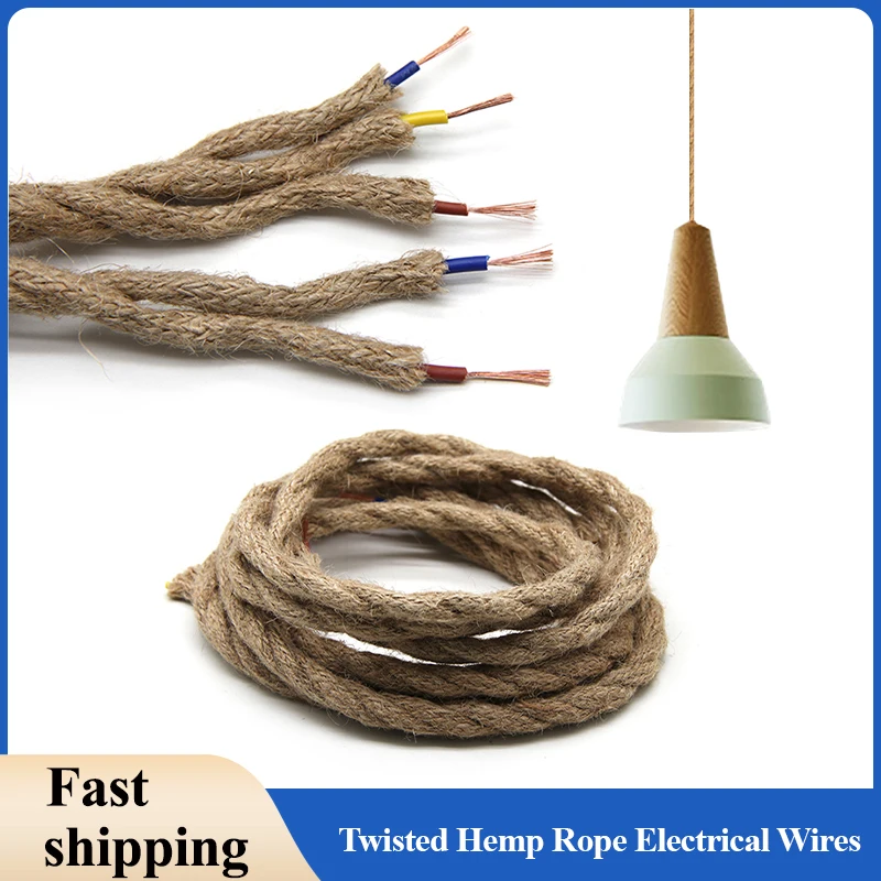 Hemp-Rope-Electrical-Wire-2-3-Core-Retro-Style-Copper-Vintage-Lamp-Line ...