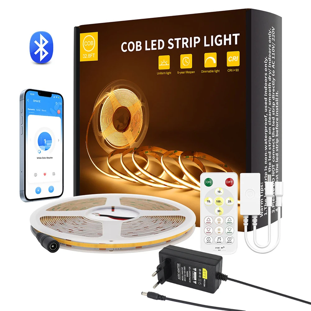 10m-COB-LED-Strip-Light-with-RF-Bluetooth-Controller-EU-Plug-High ...