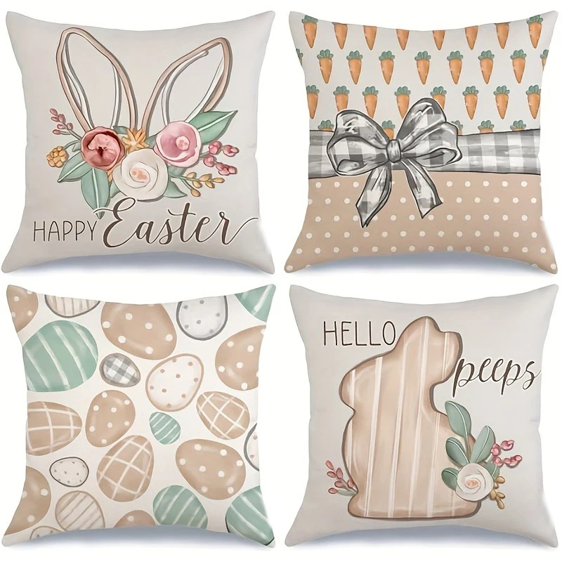 Happy Easter decoration pillow cover rabbit radish egg print living ...