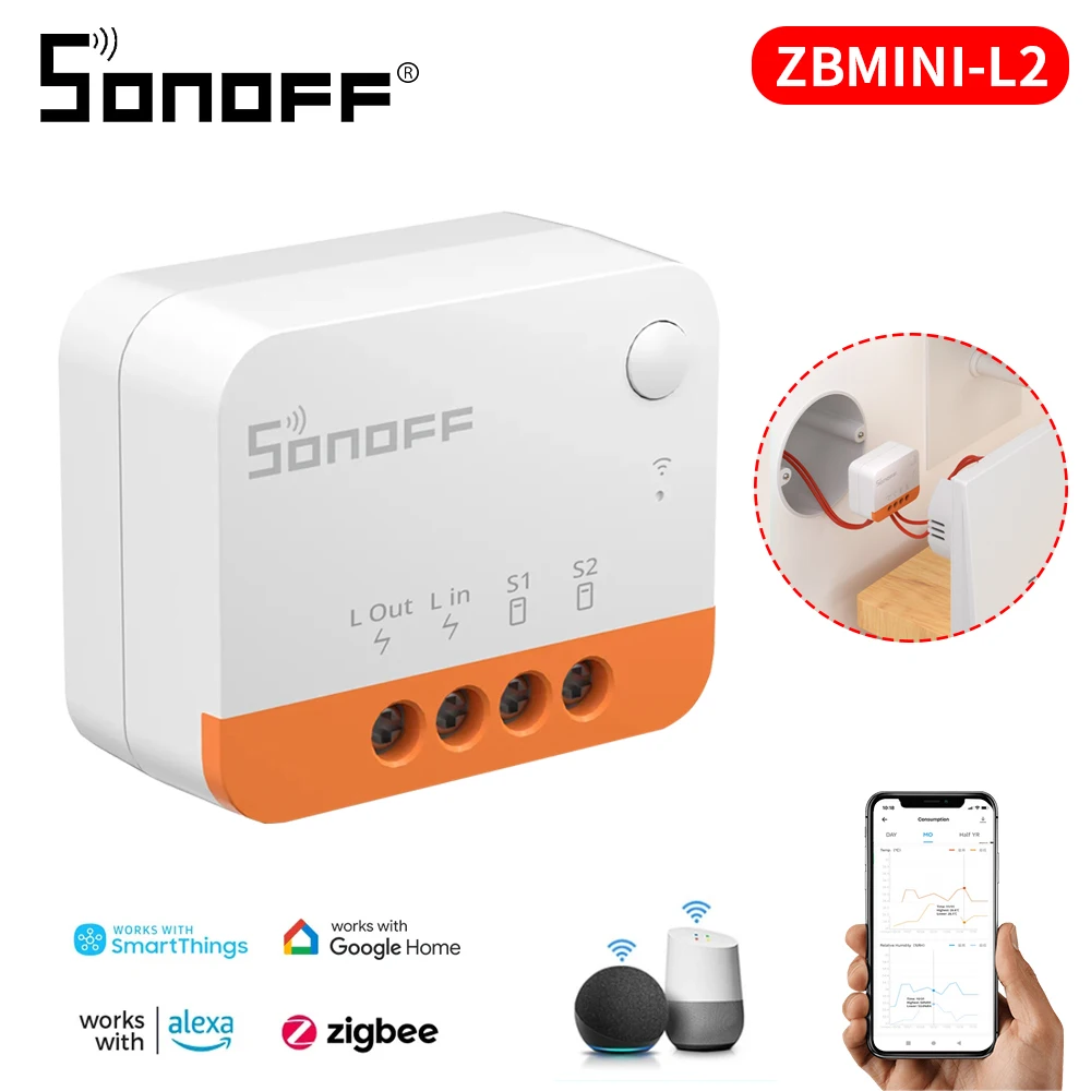 SONOFF ZBMINI L2 지그비 스마트 스위치, 중성선 없음, 스마트 홈, 양방향 제어, eWeLink 앱, 알렉사, 구글 ...