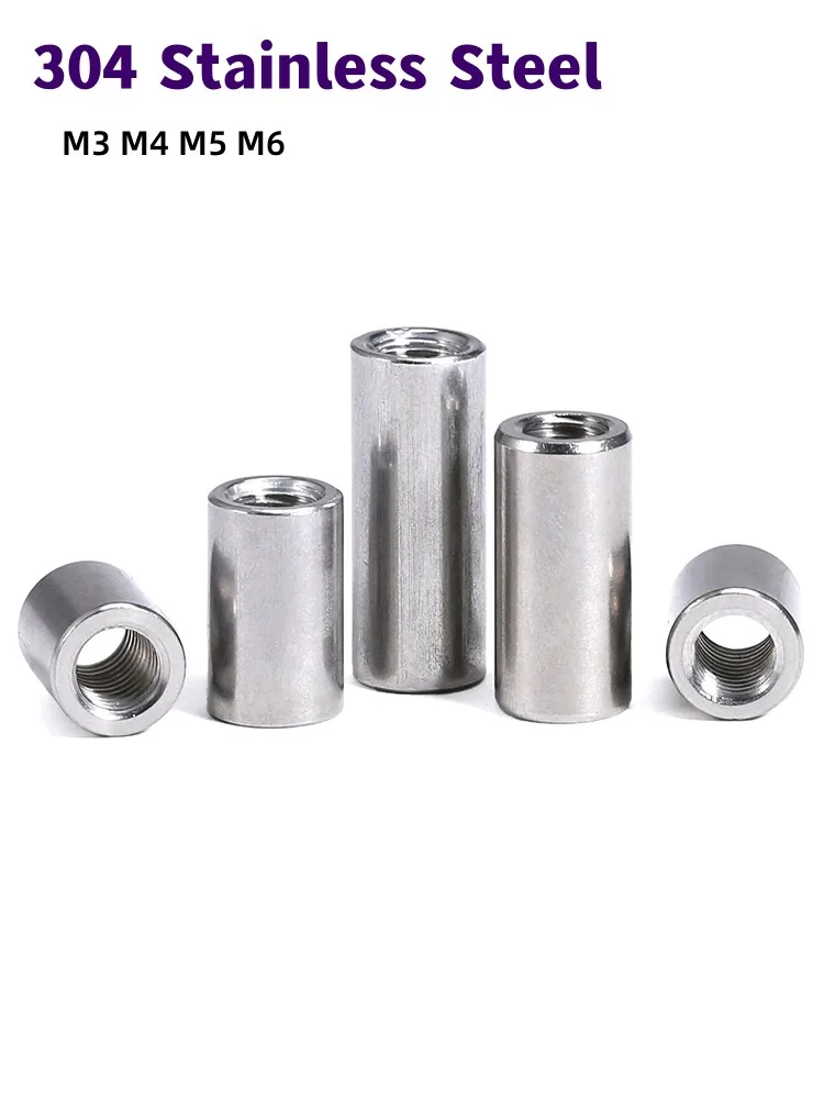 M3 M4 M5 M6 304 Stainless Steel Lengthen Round Coupling Nut Internal Thread Cylindrical Joint ...