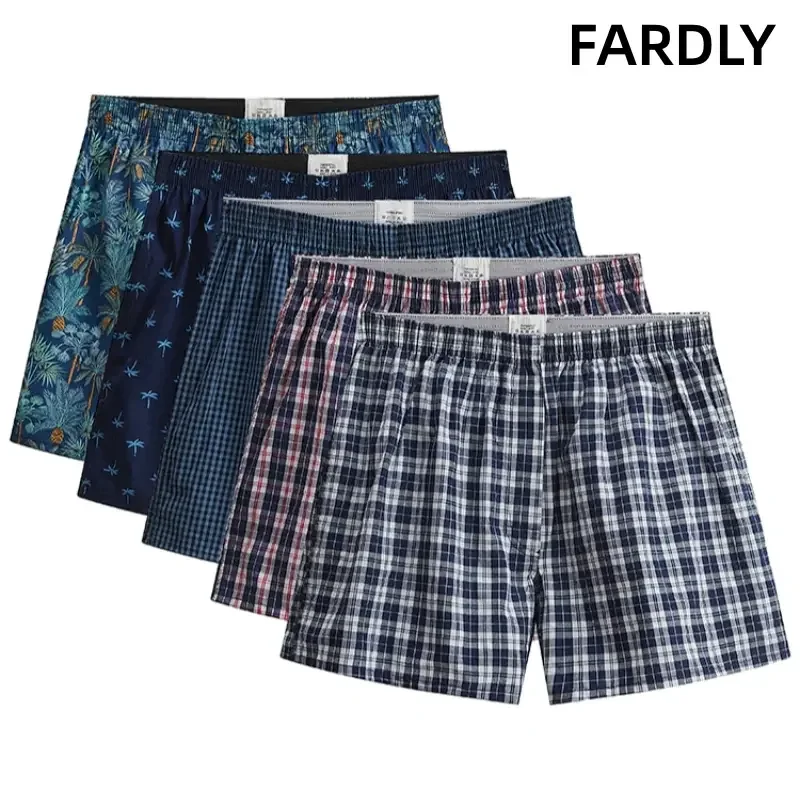 Mens-Cotton-Underwear-Casual-Boxers-Plaid-Elastic-Waistband-Boxer ...