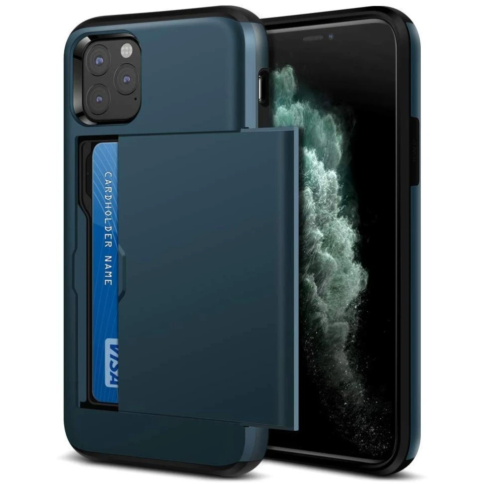 Armor Shockproof Silicone Wallet Case with Sliding Hidden Card Slot for ...