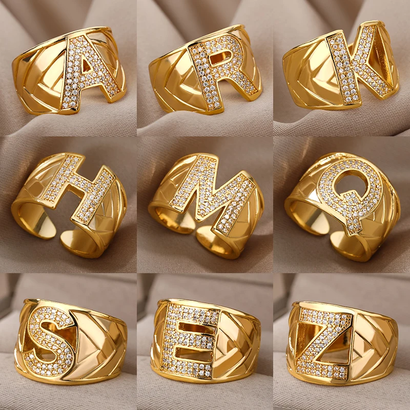 Chunky-Wide-Zircon-Inicial-Letter-Rings-para-as-Mulheres-A-o-Inoxid-vel ...