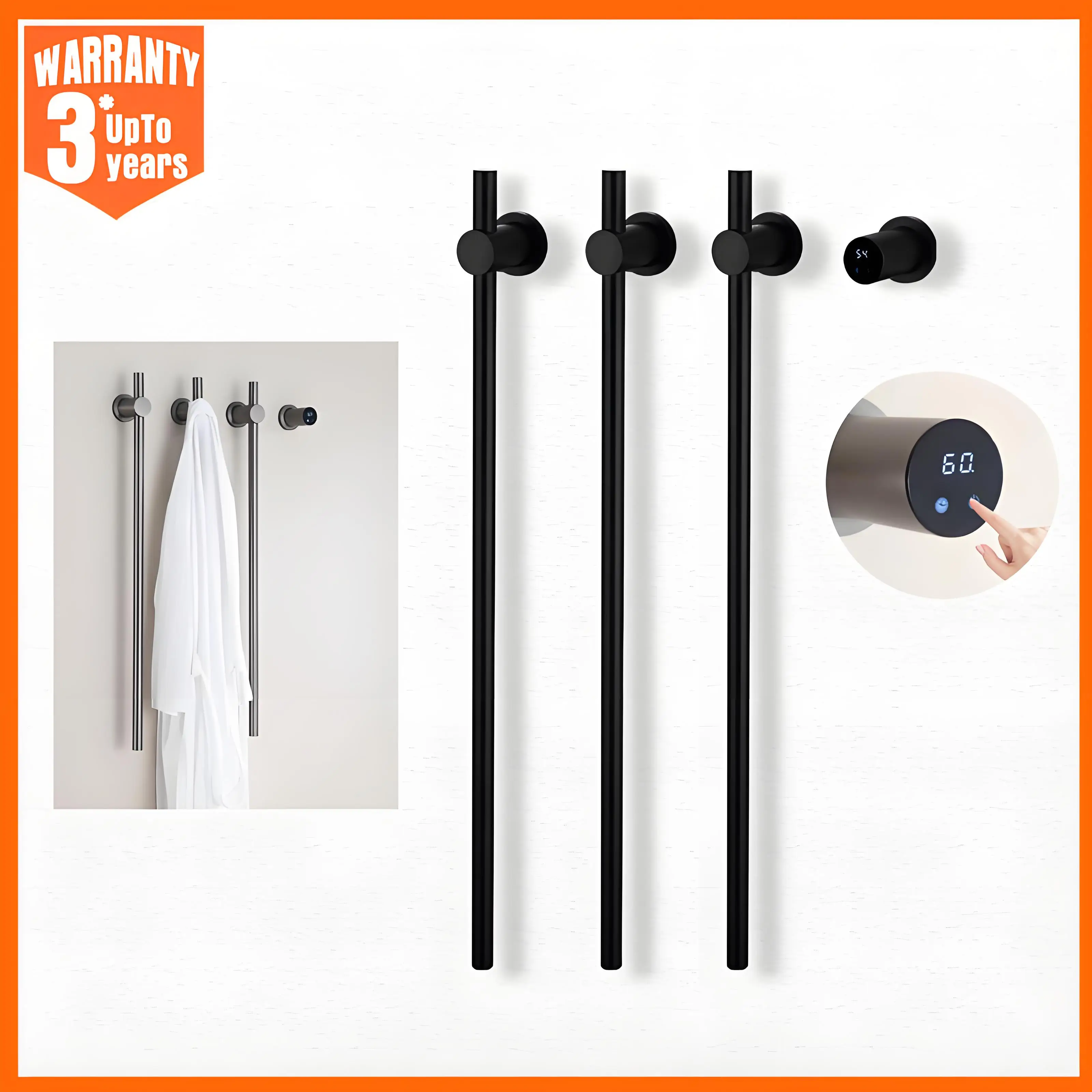 Bathroom Black Electric Towel Rack Hidden Wire Bath Towel Rail Smart ...