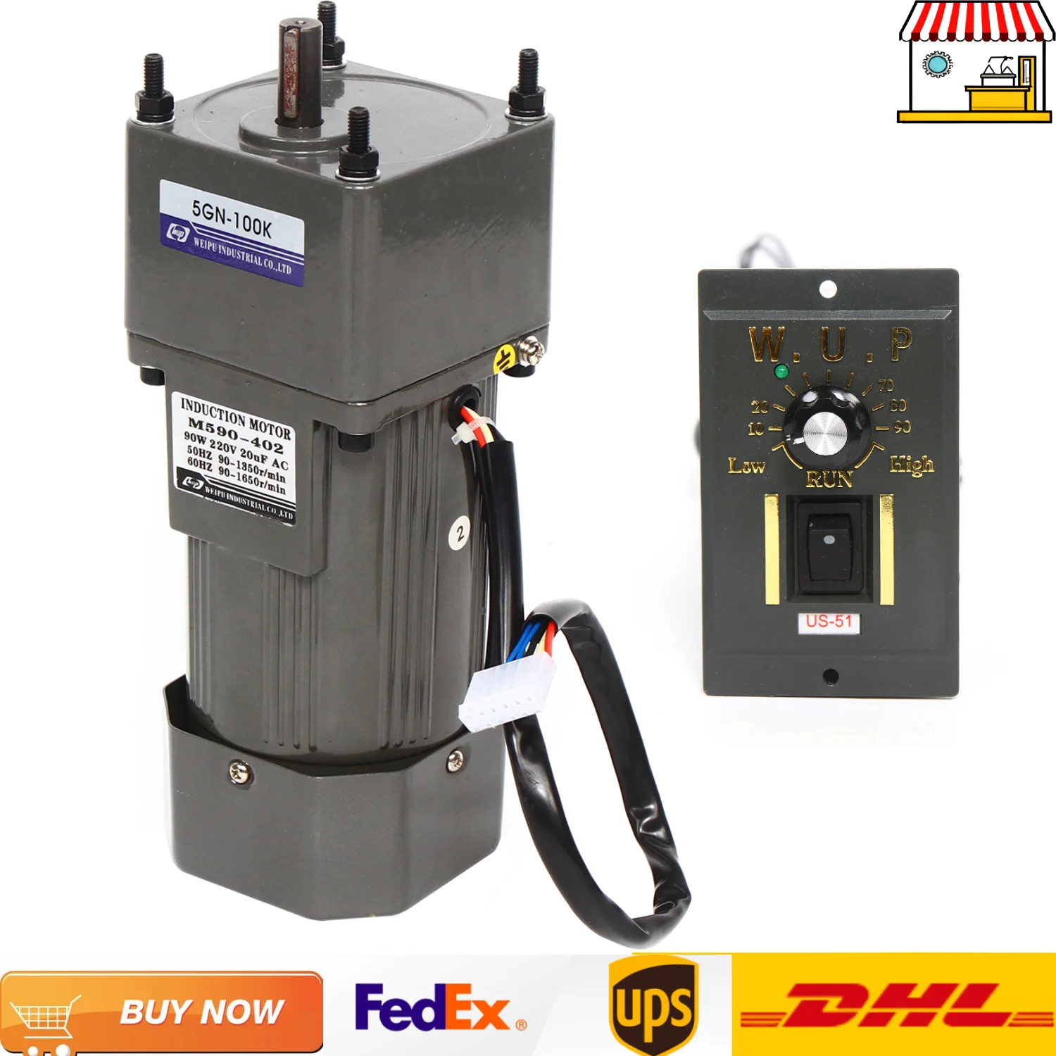 90W 100K Induction Gear Motor with Gear Controller Reducer| 1.2*2.9cm ...