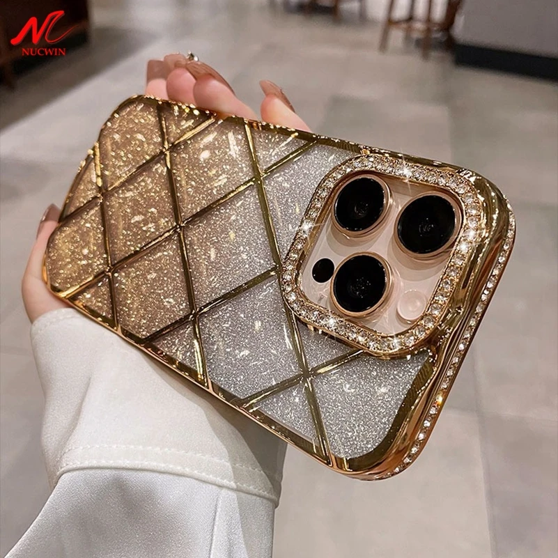 Luxury Diamond Case for iPhone 16Pro 15Pro Max Rhombus Transparent ...