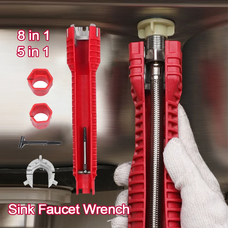 Juego de Herramientas de fontanería 8 en 1 para el baño, llave de tubo antideslizante para ...