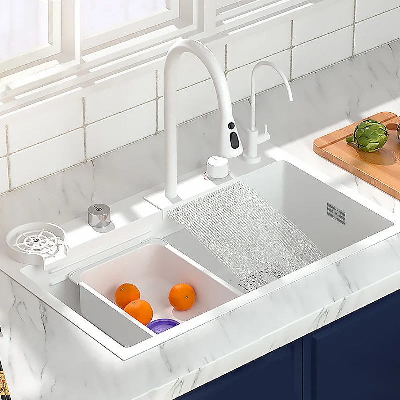 Waterfall-Sink-Kitchen-304-Stainless-Steel-Sink-White-Large-Single-Slot ...
