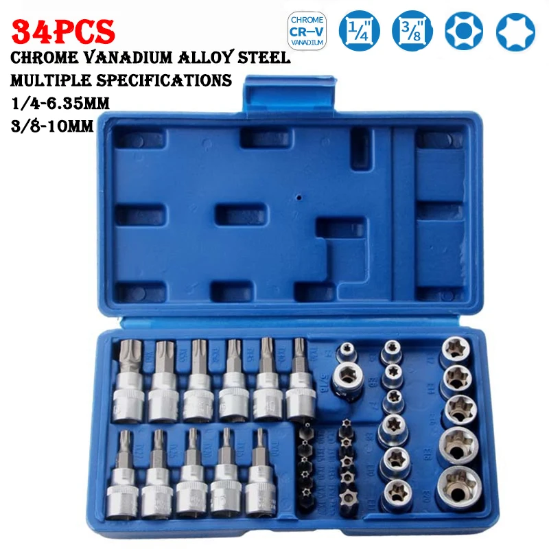 2023-New-14-34Pcs-Torx-Star-Sockets-Bit-Set-Male-Female-E-Security-Bits ...