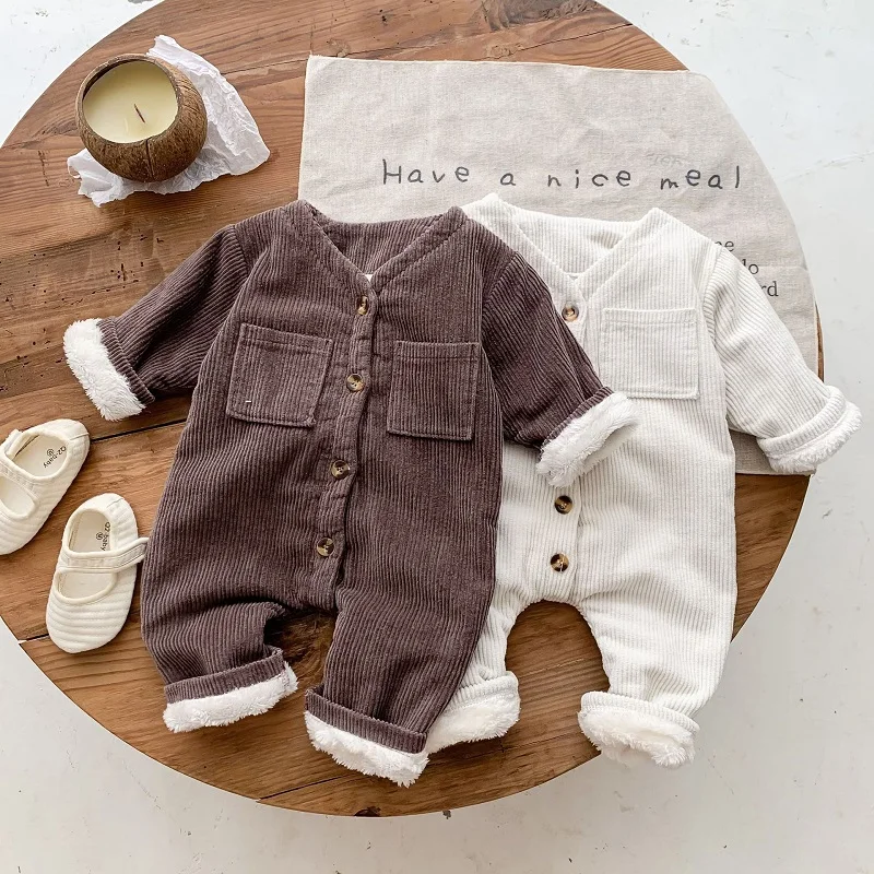 Winter New Baby Clothes Girls Boys Plush Thickened Jumpsuit Casual Warm ...