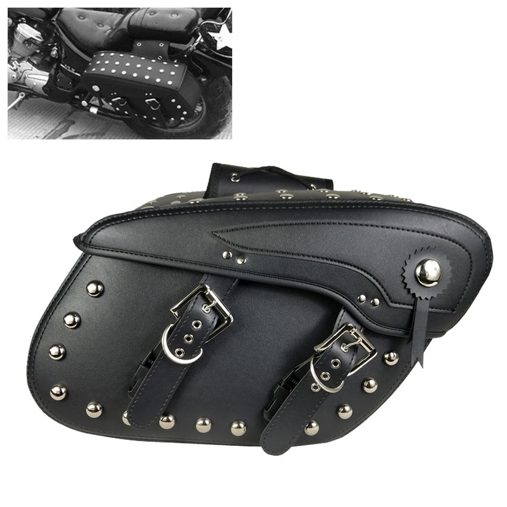 Universal Motorcycle Black Saddle Bag Rivet Bag Large Capacity Luggage ...