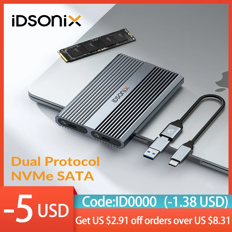 iDsonix M.2 NVMe SSD Case Nvme Enclosure Dual Protocol SATA SSD Case 10 ...