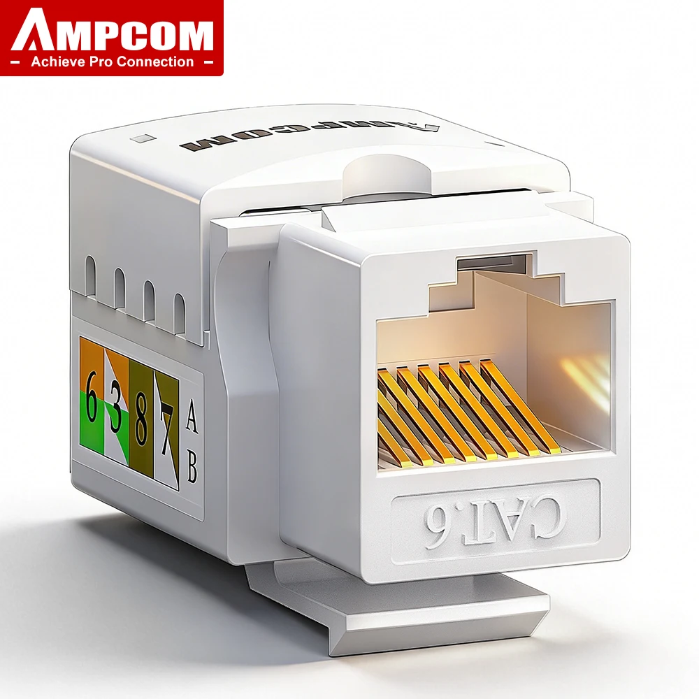 AMPCOM CAT6 RJ45 Keystone Jack UTP 90 Degree 30U/50U Gold Plated UTP ...