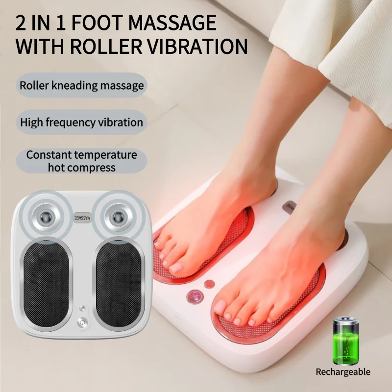 Electric Foot Massager with Heated Kneading Roller Vibration ...