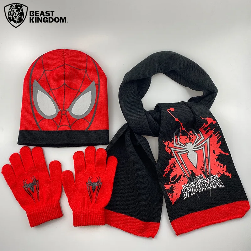 Spiderman Thermal Set Superhero Hat Scarf Gloves 3 Pcs Knitted Suit ...