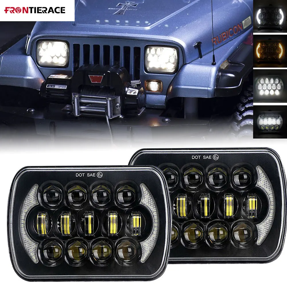 5X7-7x6-Inch-Square-LED-Headlights-DRL-Jeep-Sealed-DRL-Beam-H4-For-For ...